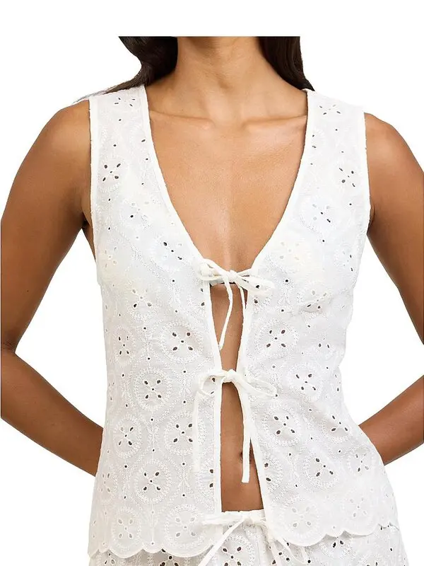 Onia Tie Front Broderie Tank Top - White