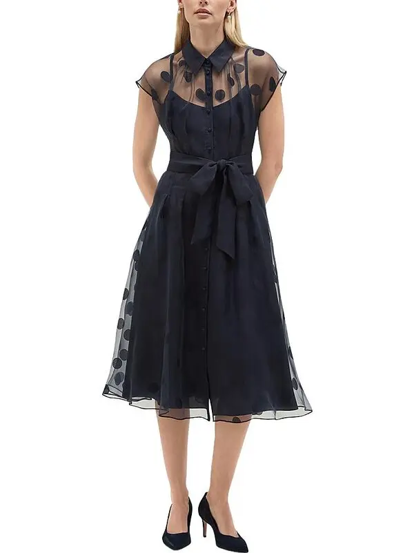 HOBBS LONDON Polka Dot Midi Shirt Dress - Midnight Navy