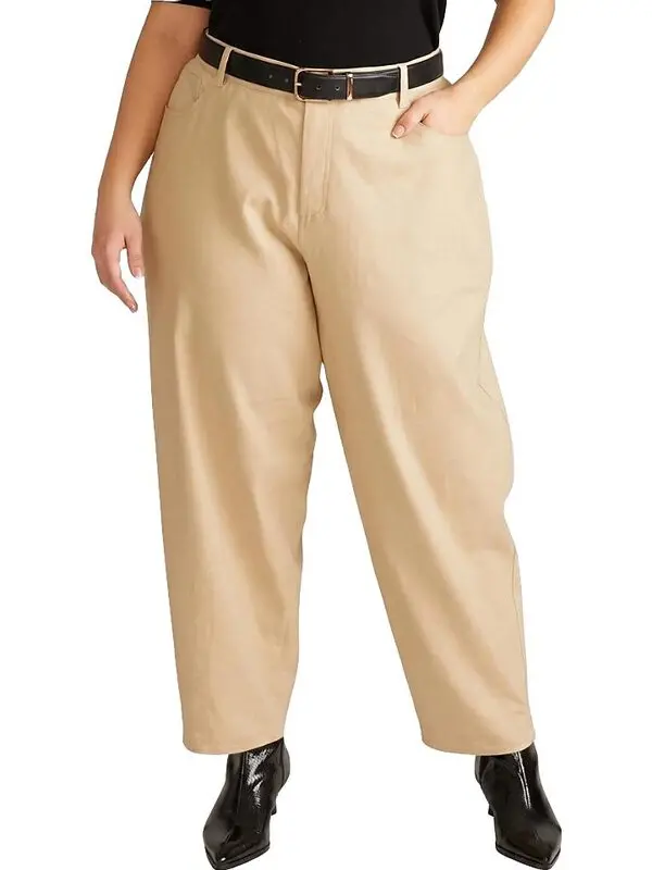 Universal Standard Plus Lou Barrel Leg Linen Pants - Danish Coffee