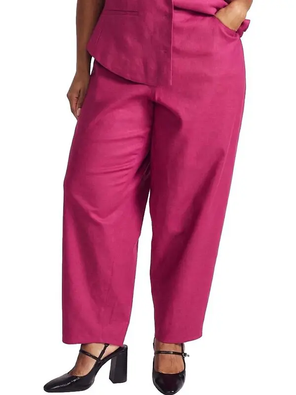 Universal Standard Plus Lou Barrel Leg Linen Pants - Hyper Pink