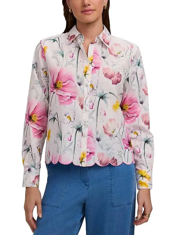 Foxcroft Floral Scalloped Hem Shirt - Multi