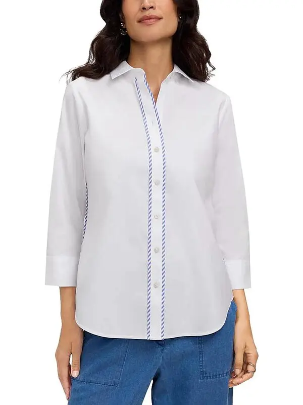 Foxcroft Marni Striped Trim Shirt - White