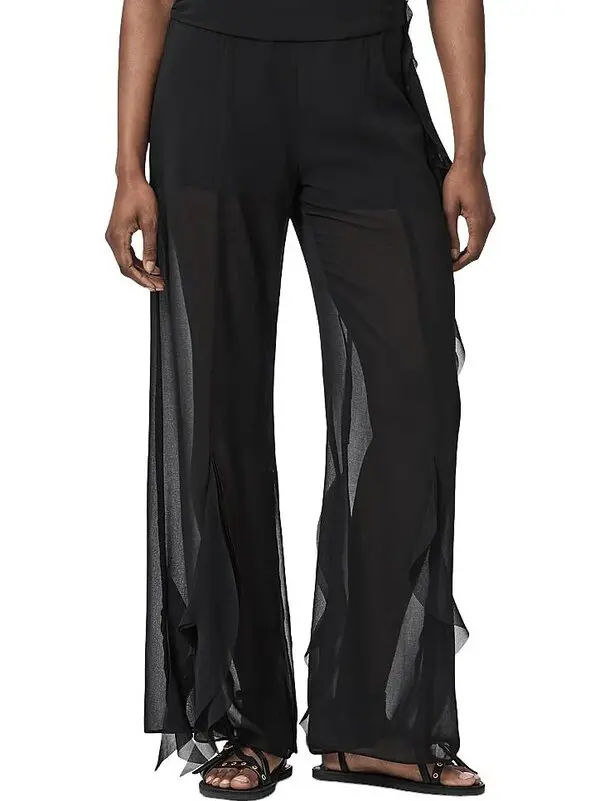 ALLSAINTS Minna Wide Leg Trousers With Ruffle Detail - Black