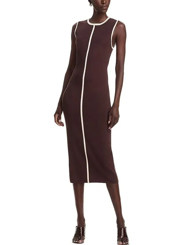 T Tahari Ribbed Knit Midi Dress - Cocoa Bean