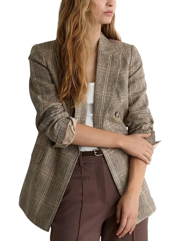 REISS Sybil Linen Checked Blazer - Neutral Check