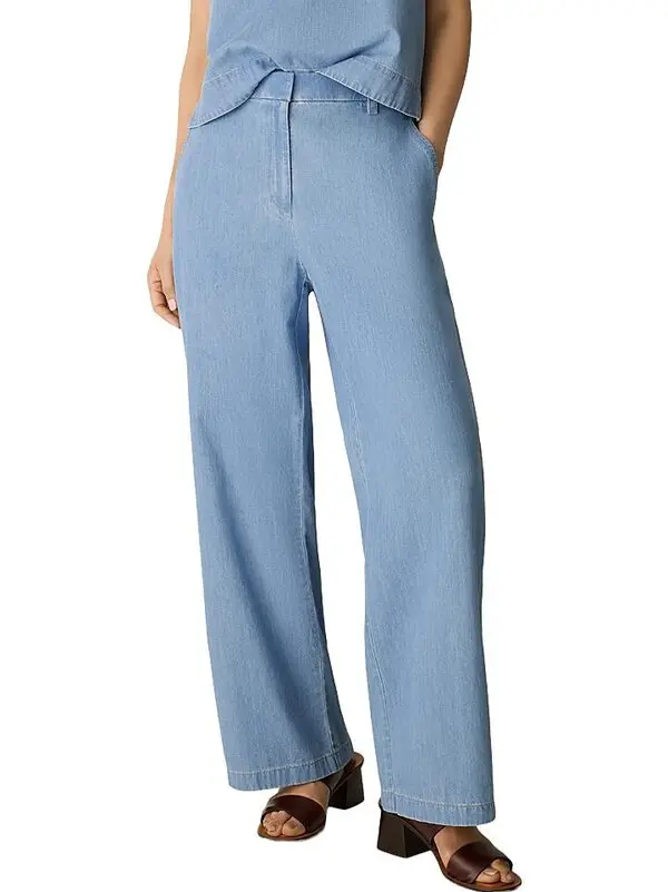 Eileen Fisher Lightweight Cotton High Waist Wide Leg Trousers - Light