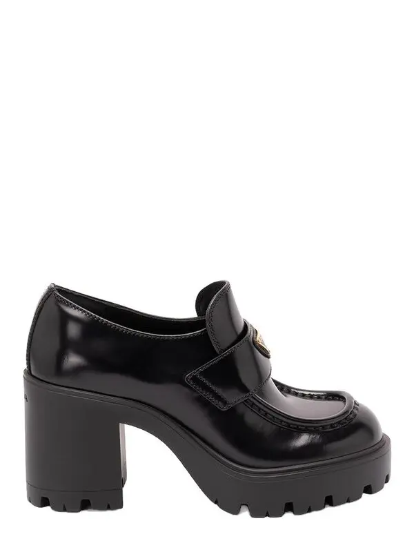 Prada Brushed Leather Loafers With High Block Heel - Multicolor