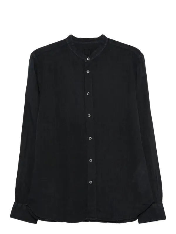 120% Lino Slim-fit 100% Linen Mandarin Collar Shirt - Blu