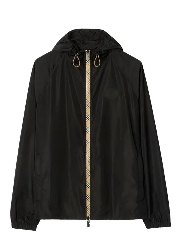 Burberry Nylon Blouson Jacket With Check Detail - Black