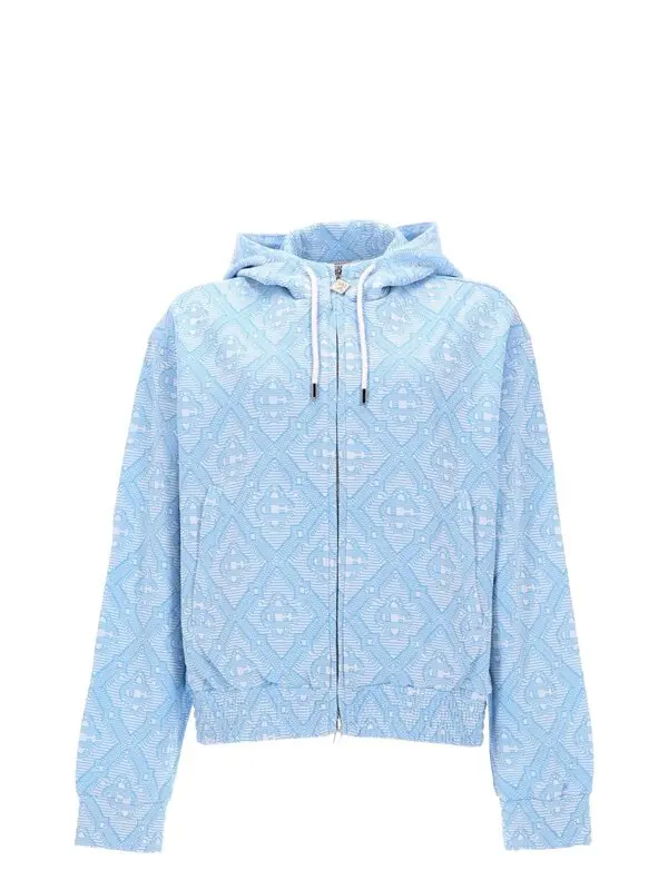 Casablanca Monogram Hooded Zip-up Jacket - Azure