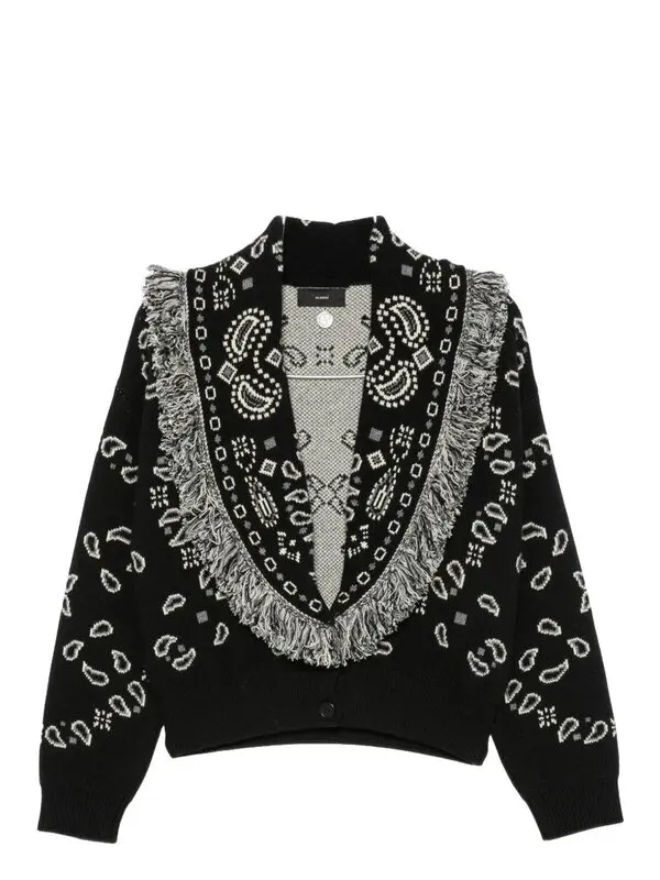 Alanui Cashmere And Wool Paisley Jacquard Cardigan-bomber - Black