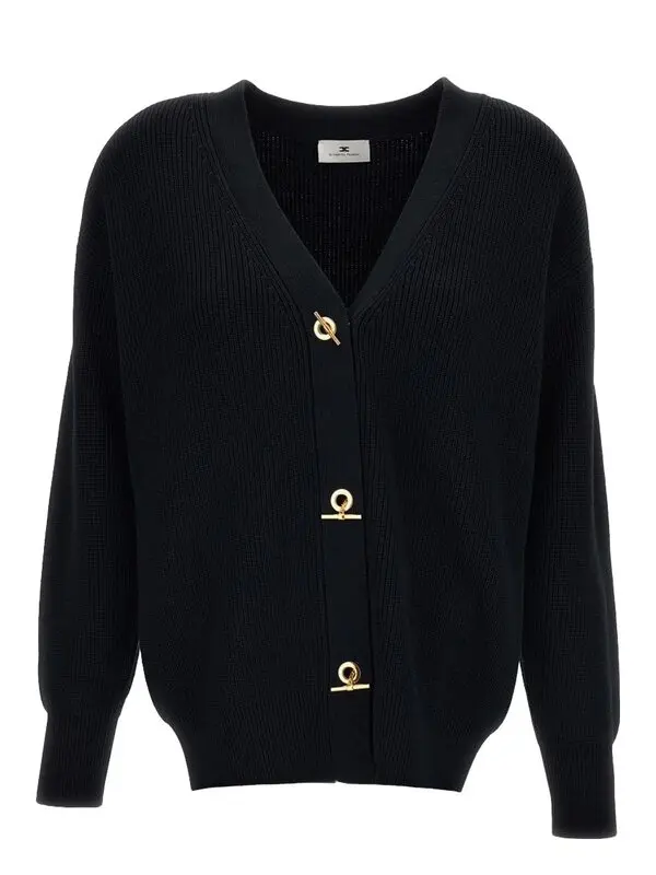 Elisabetta Franchi V-neck Cardigan With Gold-tone Hardware - Black