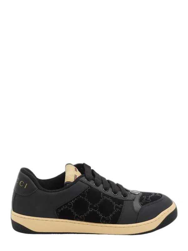 Gucci Gg Velvet Sneakers With Crystal Embellishments - Black