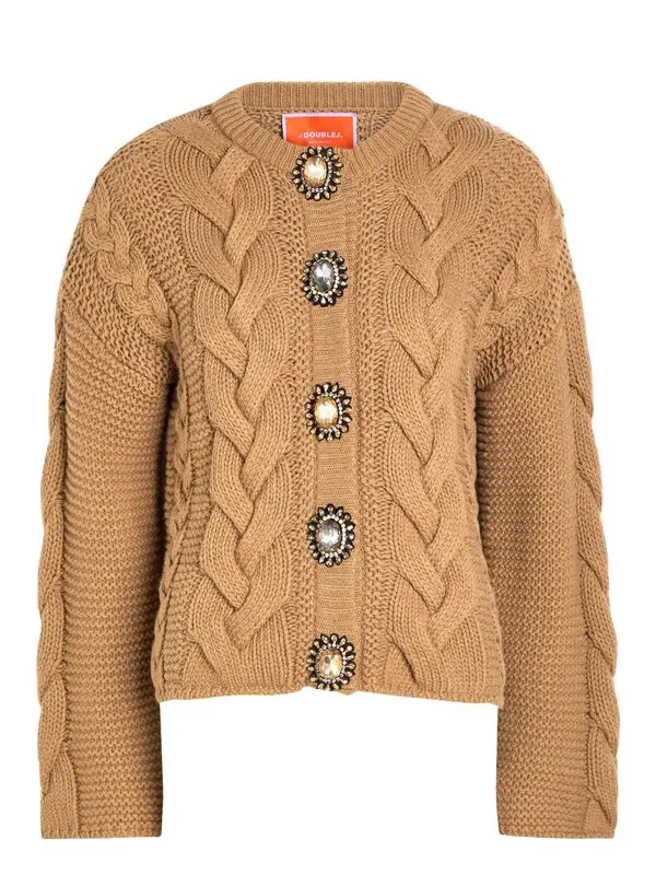 La DoubleJ Portrait Crystal-embellished Wool-blend Cardigan - Camel