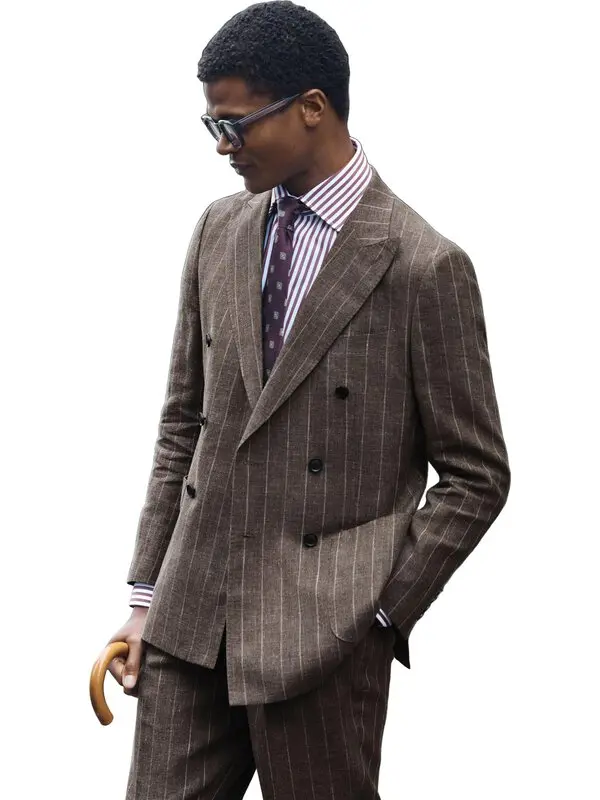 ATELIER Linen-cotton Pinstripe Double-breasted Classic-fit Blazer - Brown