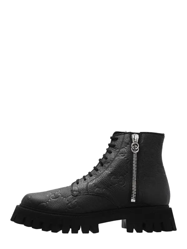 Gucci Embossed Gg Leather Lace-up Boots - Black
