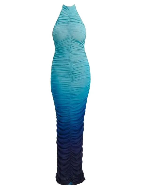 OFUURE Iris Ruched Halter Maxi Dress - Blue