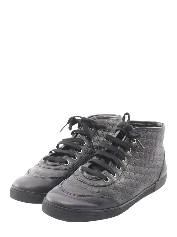 Gucci Leather Embossed Guccissima High-top Lace-up Sneakers - Black