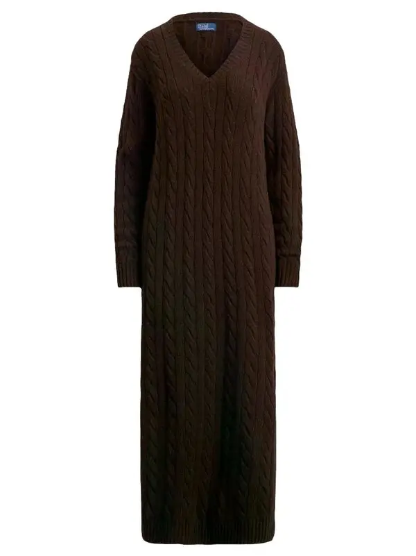 Polo Ralph Lauren Cable Knit V-neck Maxi Dress - Brown