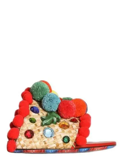 Dolce & Gabbana Bianca Pom-pom Slippers - Red