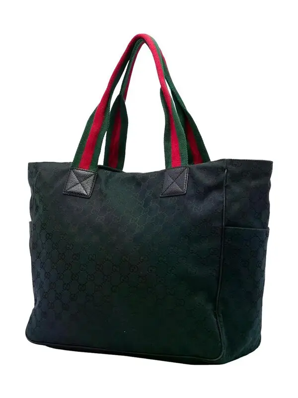 Gucci Gg Canvas Web Double Pockets Tote Bag - Black