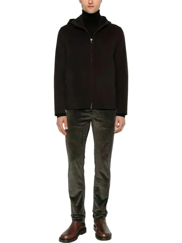 GIORGIO BRATO Hooded Zip-up Wool Jacket - Brown