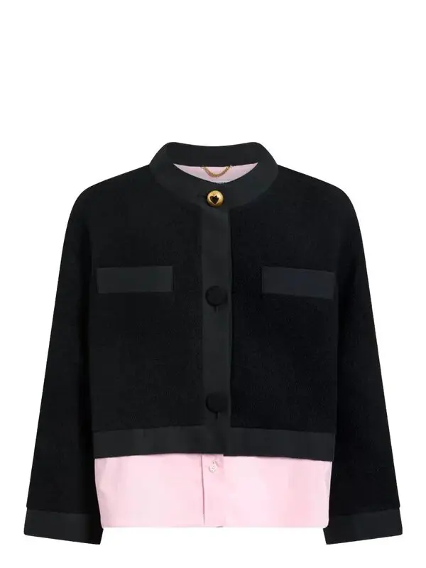 Moschino Layered Bouclé-knit Jacket With Heart Motif Button - Black