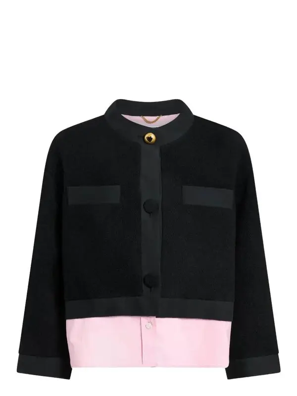Moschino Layered Bouclé-knit Jacket With Heart Motif Button - Black