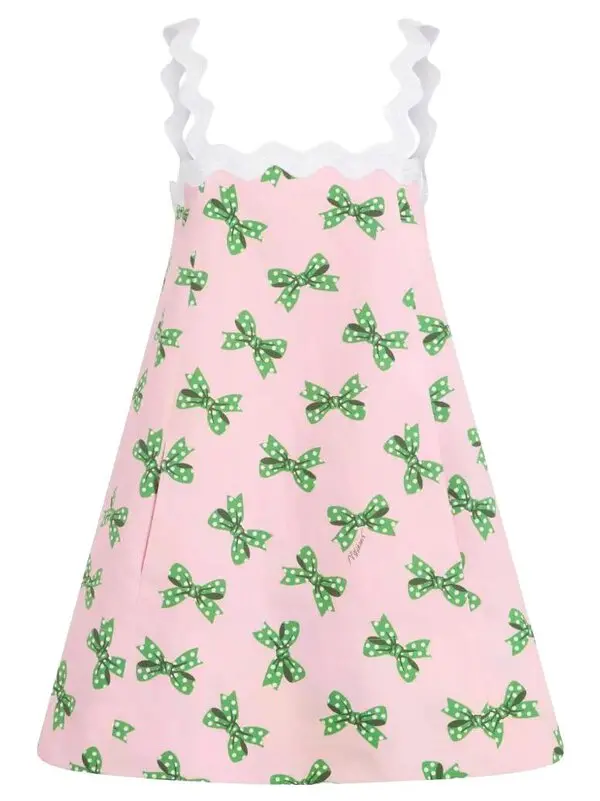 Moschino Bow-print Scalloped-trim Mini Dress - Pink