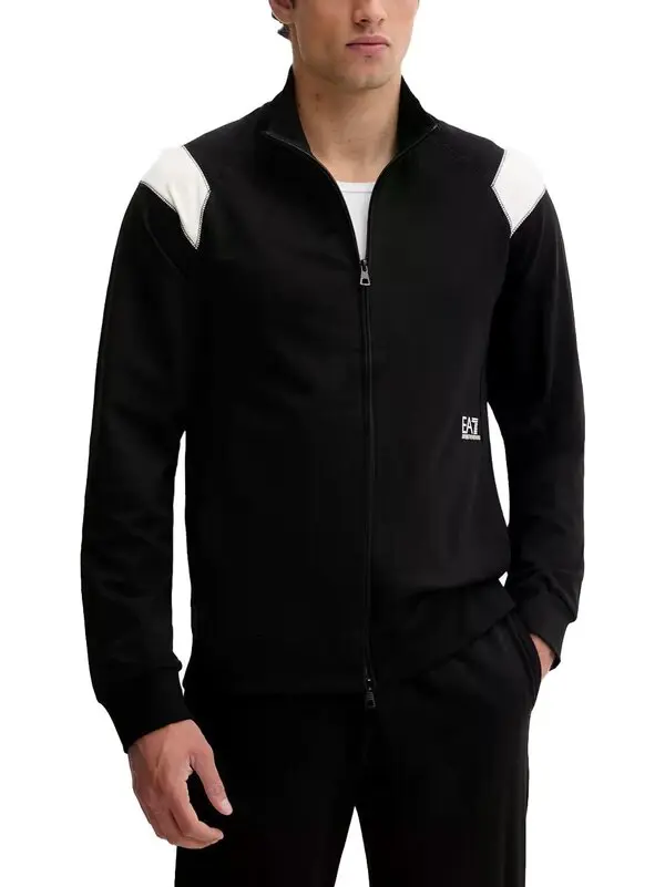 EA7 Contrast-panel Zip-up Tracksuit - Black