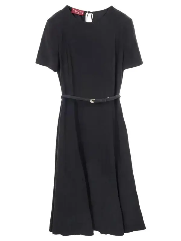Gucci Belted Short-sleeved Midi Dress With Gg Logo Plaque - Blue