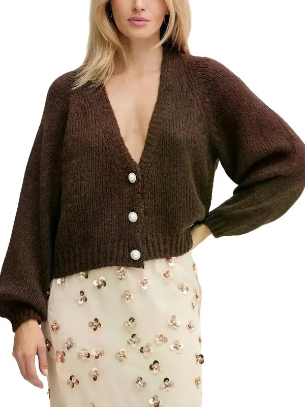 HAVEONE Long Sleeves V-neck Cardigan - Brown