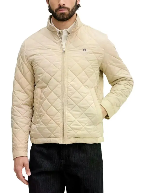 Gant Quilted Zip-up Jacket With High Neck And Embroidered Logo - Neutrals