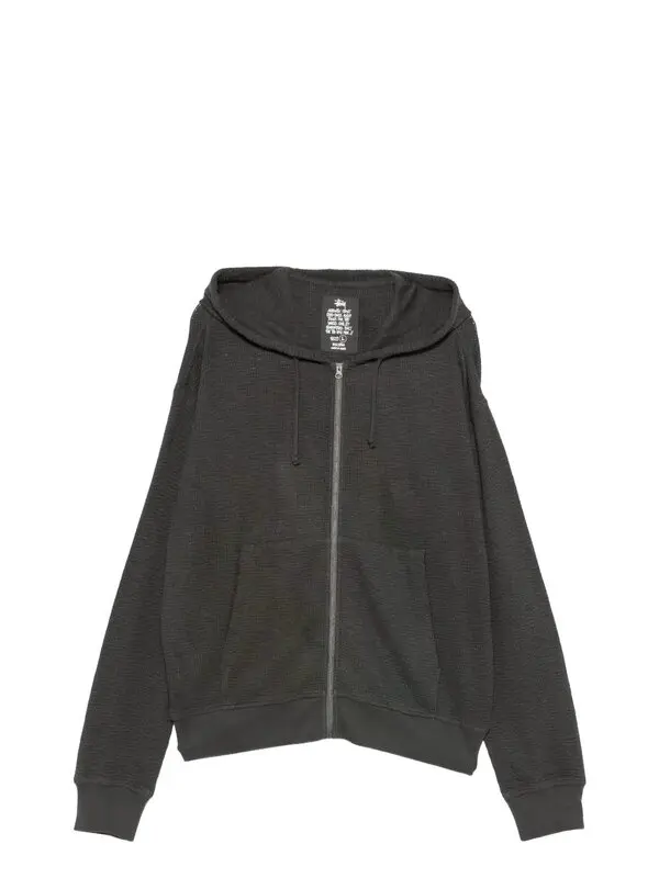 StÜssy Waffle-knit Zip-up Thermal Hoodie - Black