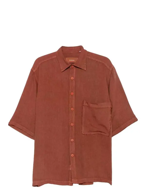 INLINUM Frayed-edge Chest-pocket Shirt - Red