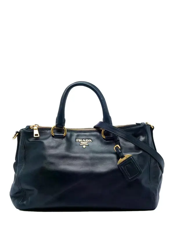 Prada Soft Calf Double Zip Convertible Tote Satchel - Blue