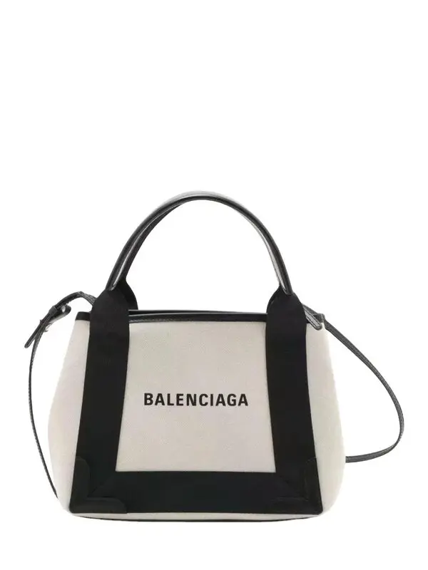 Balenciaga Canvas Navy Cabas Xs Satchel - White