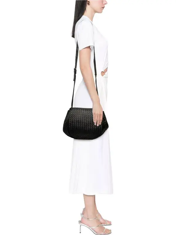 Bottega Veneta Nappa Intrecciato Flap Crossbody Bag - Black