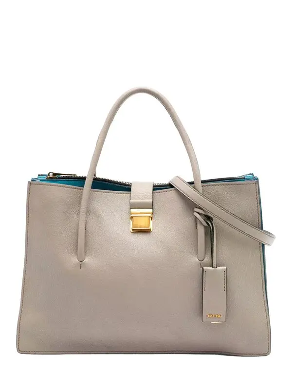 Miu Miu Goatskin Madras Push Lock Tote Satchel - Brown