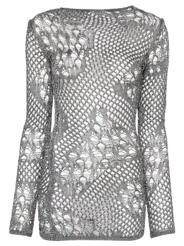 DONDUP Open-knit Long-sleeve Mini Dress - Silver