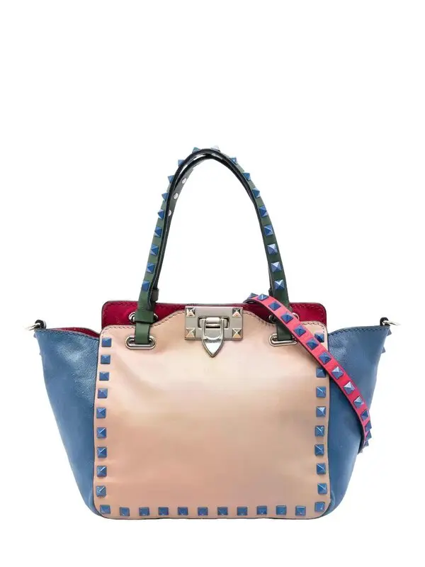 Valentino Garavani Mini Leather Colorblock Rockstud Trapeze Satchel - Neutrals