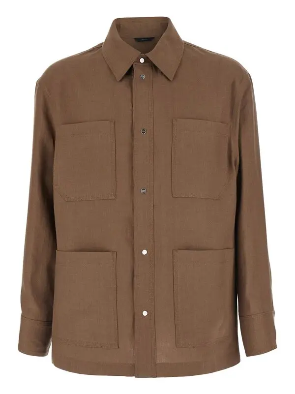 Fendi Linen Jacket With Classic Collar And Patch Pockets - Multicolor