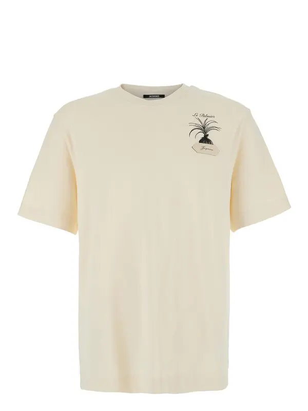 Jacquemus White Le Palmier T-shirt With Logo And Cotton - Multicolor