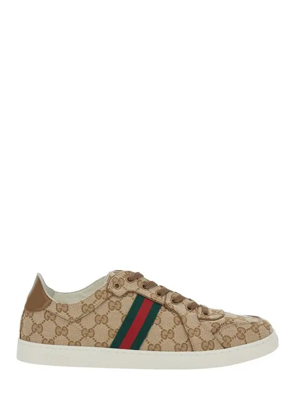 Gucci Gg Canvas Low Top Sneakers With Web Detail - Multicolor