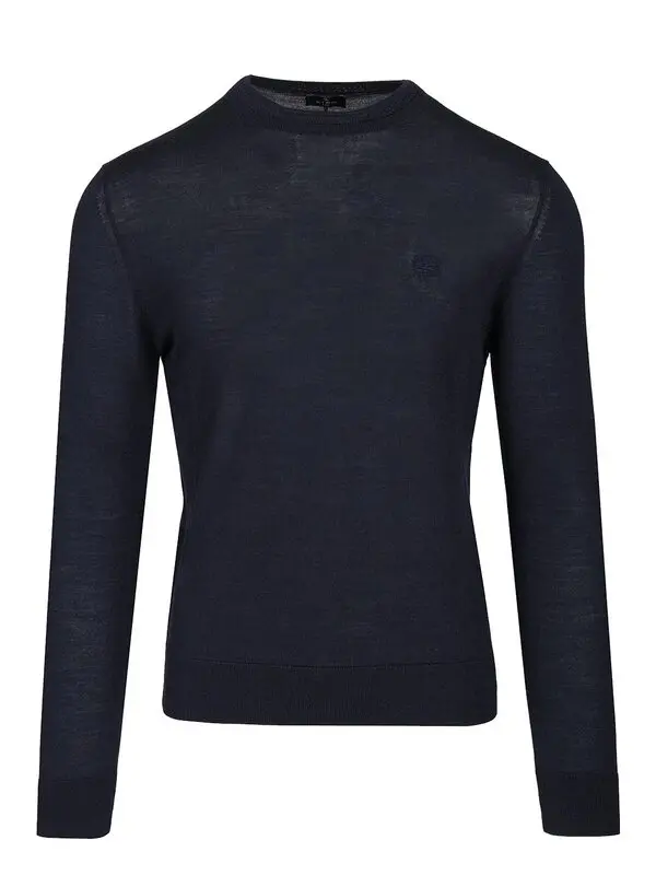 Etro Wool And Silk Sweater With Pegasus Embroidery - Blue