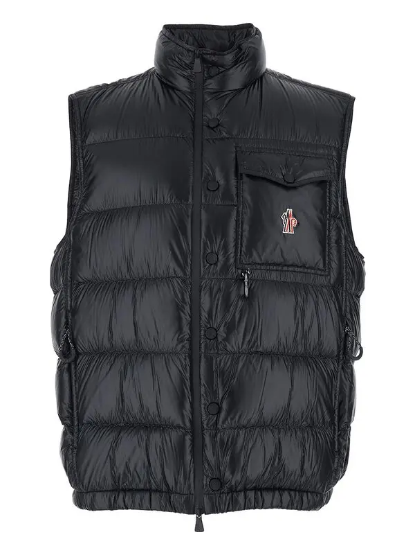 Moncler Sleeveless Down Jacket With High Collar And Logo Patch - Multicolor