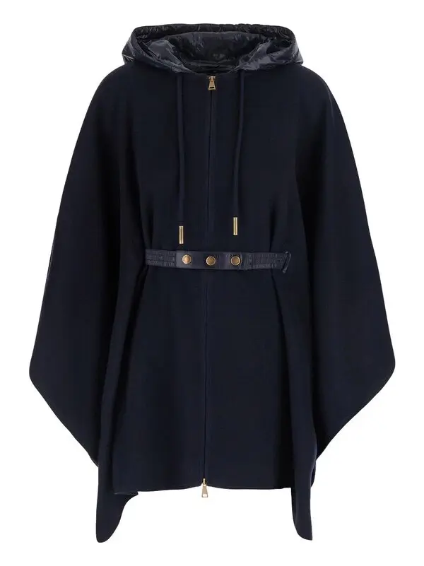 Moncler Tech Fabric Cape With Removable Hood And Belt - Multicolor