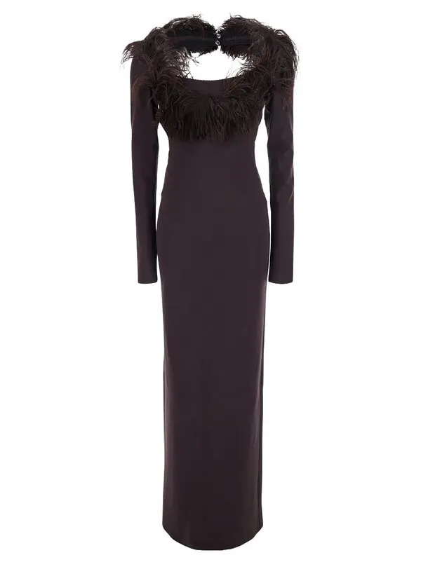 Attico Embroidered Ostrich Feathers Maxi Dress - Multicolor
