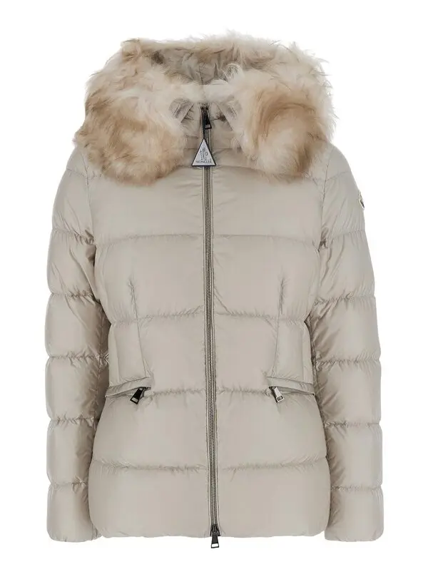 Moncler Padded Down Jacket With Fur Hood And Logo Patch - Multicolor