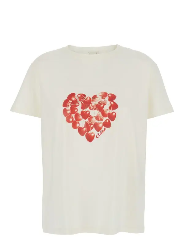 Chloé Cotton Round Neck Short Sleeve T-shirt With Logo Detail - Multicolor